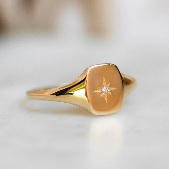 Local Eclectic | Jewelry | Solid Gold Diamond Star Signet Ring | Poshmark
